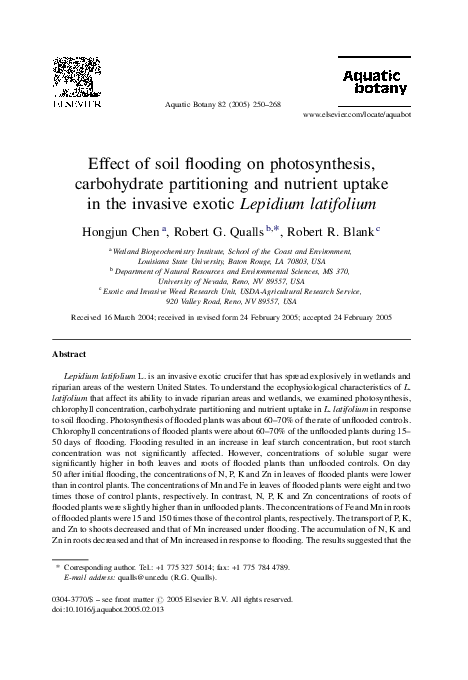 (PDF) Effect of soil flooding on photosynthesis, carbohydrate partitioning and nutrient uptake ...
