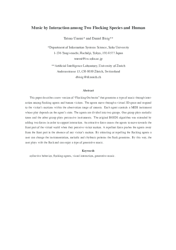 (PDF) Music by interaction among two flocking species and human