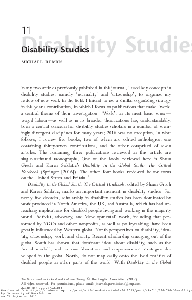 (PDF) "Disability Studies," The Year's Work in Critical and Cultural ...