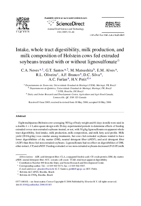 (PDF) Intake, whole tract digestibility, milk production, and milk ...