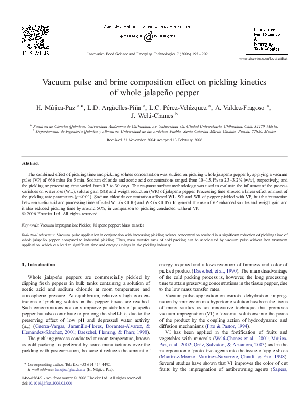 (PDF) Vacuum pulse and brine composition effect on pickling kinetics of ...