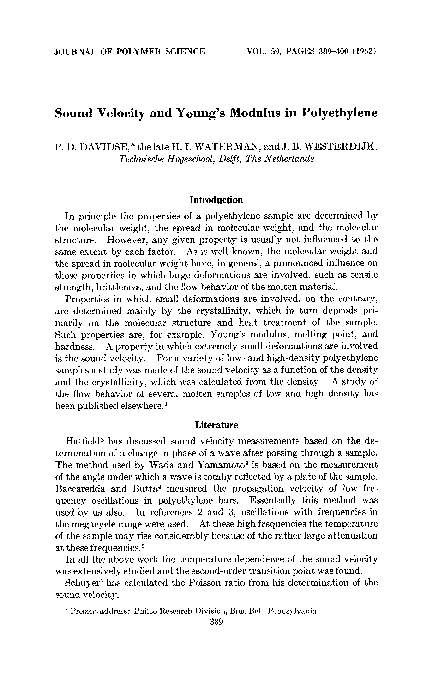 (PDF) Sound Velocity and Young's Modulus in Polyethylene
