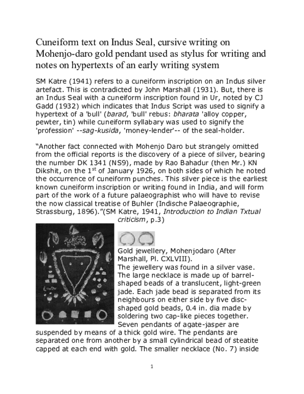 (PDF) Cuneiform text on Indus Seal, cursive writing on Mohenjo-daro ...