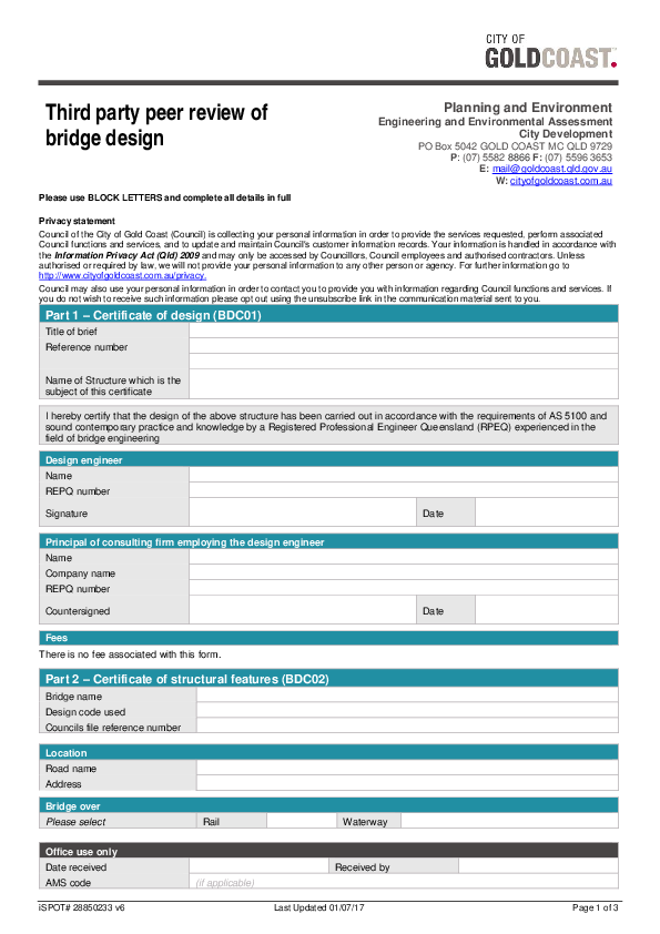 (PDF) Third party peer review of bridge design Planning and Environment