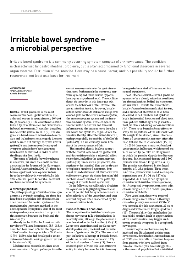 (PDF) Irritable bowel syndrome--a microbial perspective