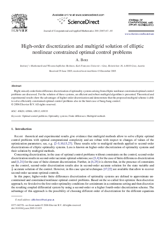 (PDF) High-order discretization and multigrid solution of elliptic nonlinear constrained optimal ...