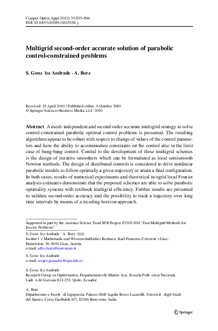 (PDF) Multigrid second-order accurate solution of parabolic control-constrained problems