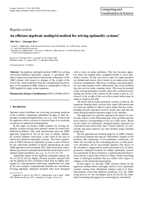 Pdf An Efficient Algebraic Multigrid Method For Solving Optimality Systems