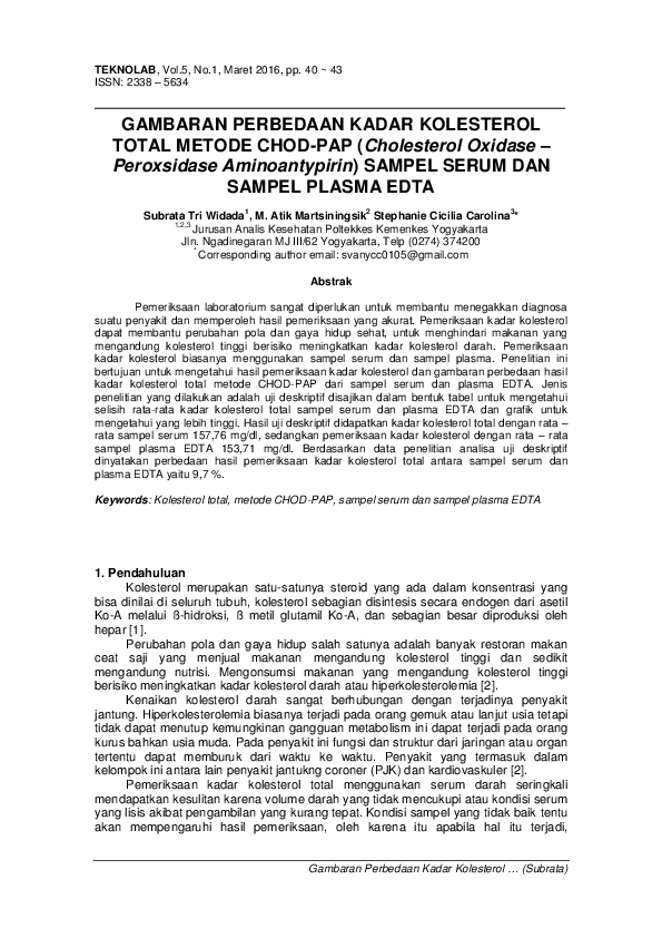 (PDF) GAMBARAN PERBEDAAN KADAR KOLESTEROL TOTAL METODE CHOD-PAP ...