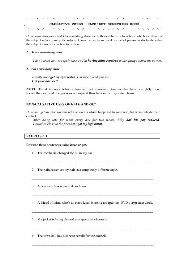 (PDF) CAUSATIVE VERBS: HAVE/GET SOMETHING DONE