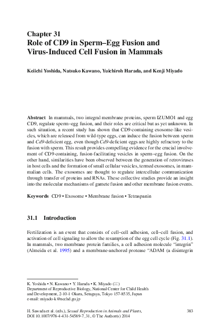 (PDF) Role of CD9 in Sperm–Egg Fusion and Virus-Induced Cell Fusion in ...