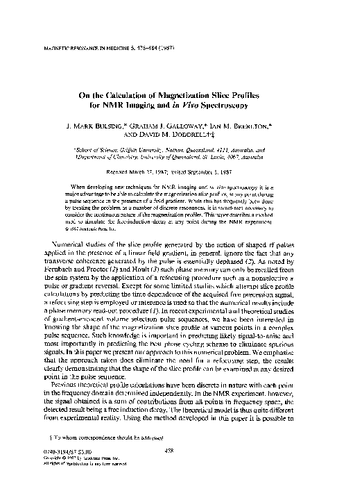 (PDF) On the calculation of magnetization slice profiles for NMR ...