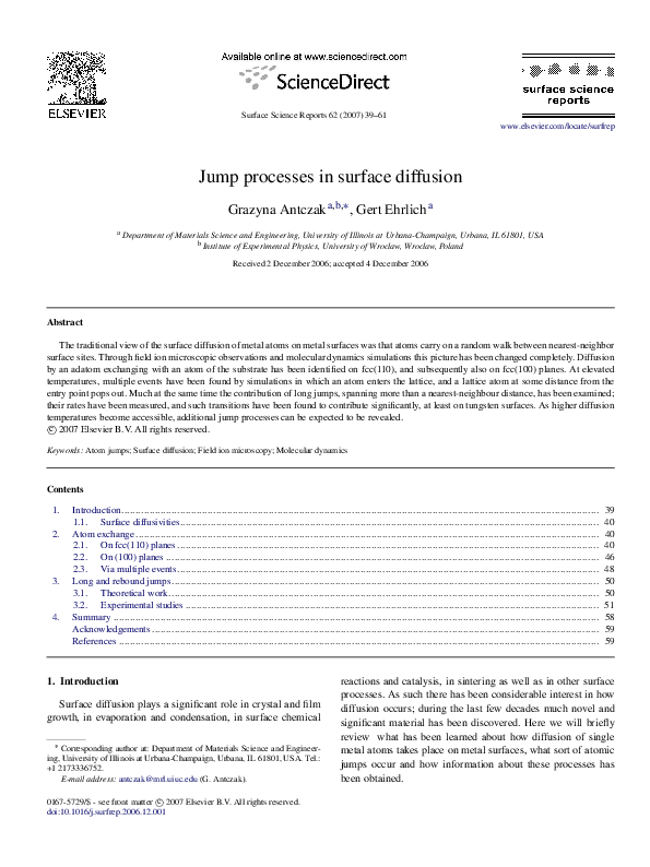 (PDF) Jump processes in surface diffusion