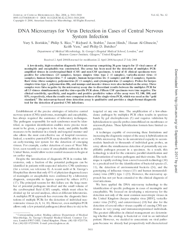 (PDF) DNA Microarrays for Virus Detection in Cases of Central Nervous ...