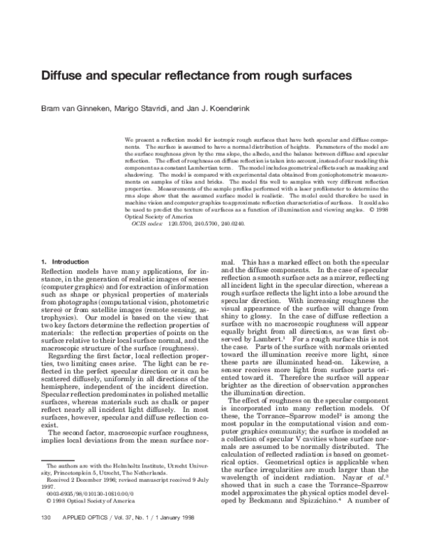 (PDF) Diffuse and Specular Reflectance from Rough Surfaces