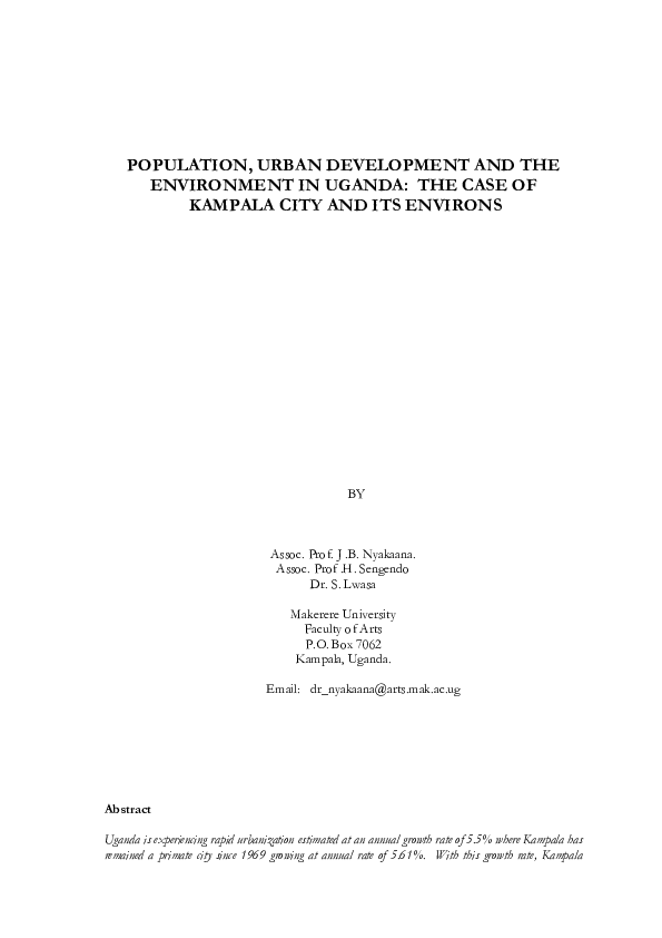 (PDF) Population Urban Development and the Environment in Uganda: The ...