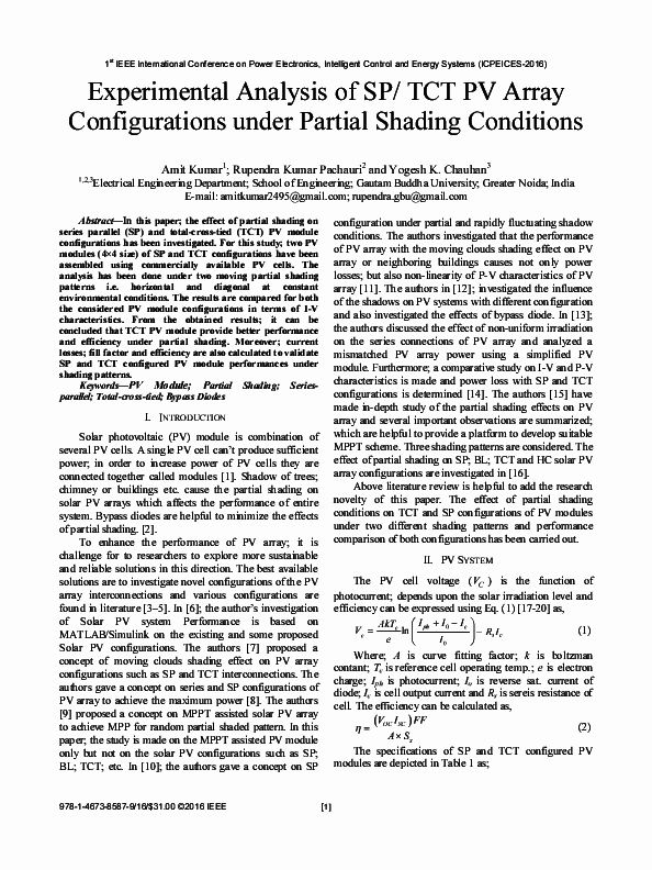 (PDF) Experimental Analysis of SPI TCT PV Array Configurations under Partial Shading Conditions