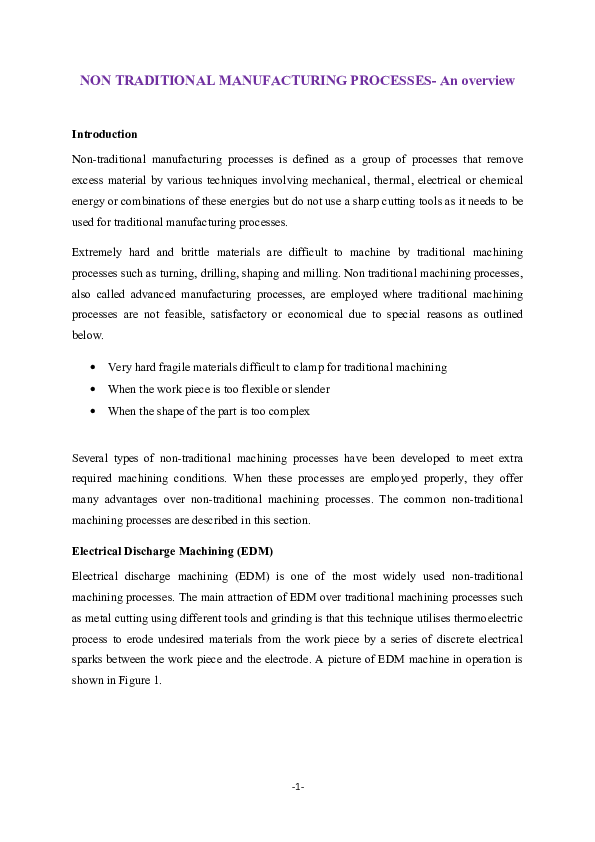 (PDF) NON TRADITIONAL MANUFACTURING PROCESSES-An overview