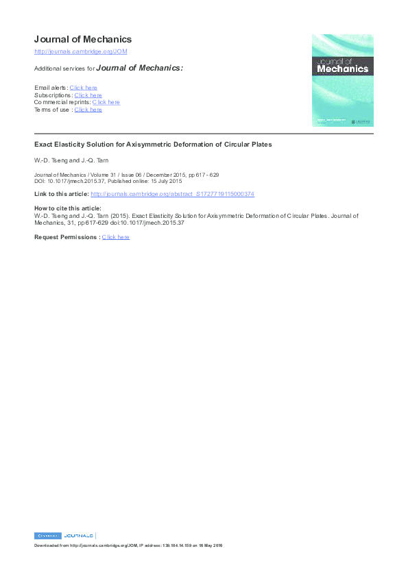 Pdf Exact Elasticity Solution For Axisymmetric Deformation Of