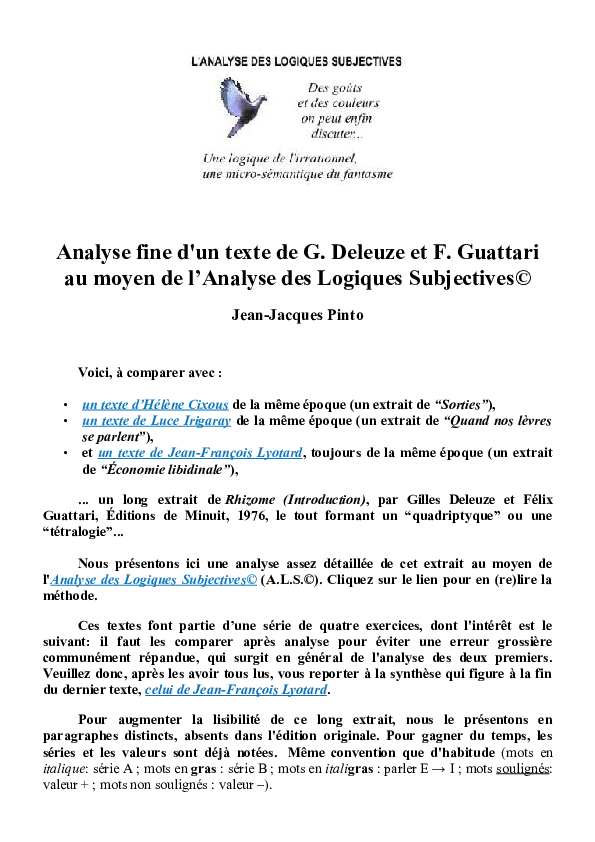 (PDF) Analyse fine d'un texte de G. Deleuze et F. Guattari au moyen de l'Analyse des Logiques ...