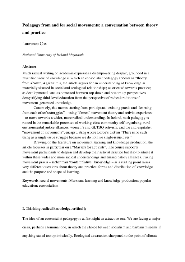 (PDF) Pedagogy from and for Social Movements: A Conversation Between ...