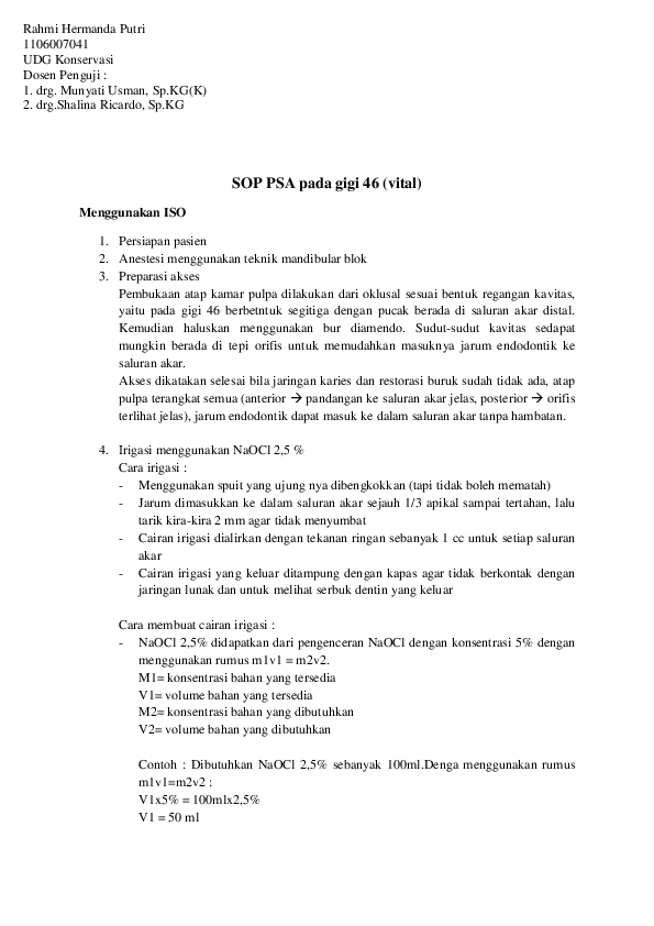 (DOC) SOP PSA pada gigi 46 (vital