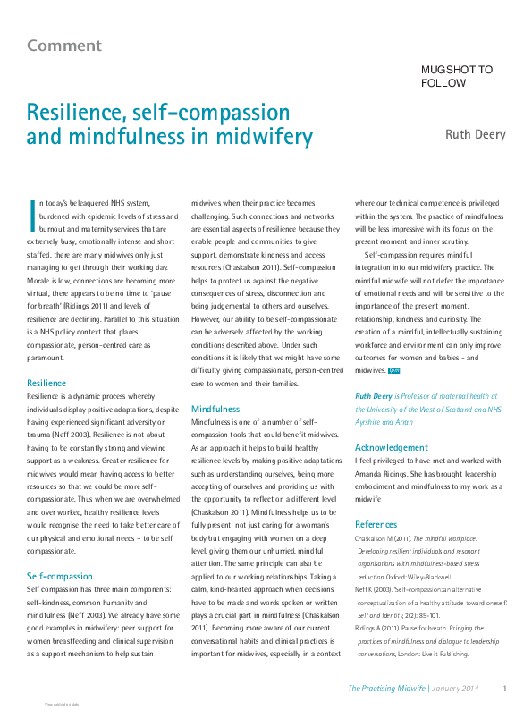 (PDF) Resilience, self compassion and mindfulness in midwifery