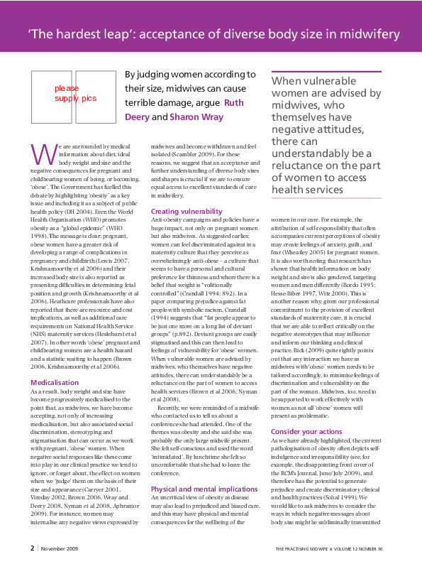 (PDF) The hardest leap': acceptance of diverse body size in midwifery