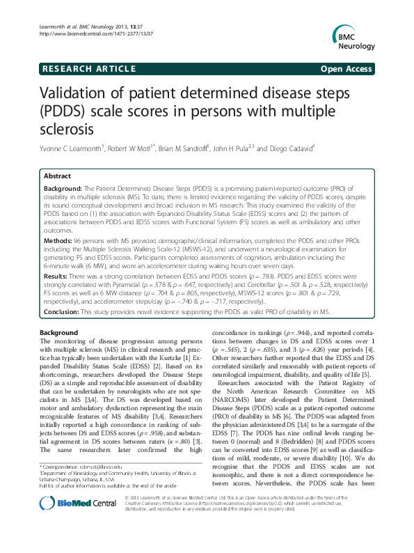 (PDF) Validation of patient determined disease steps (PDDS) scale ...