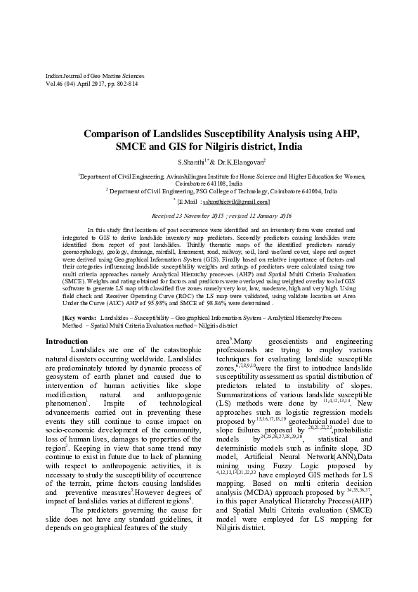 Comparison of Landslides Susceptibility Analysis using AHP, SMCE and ...