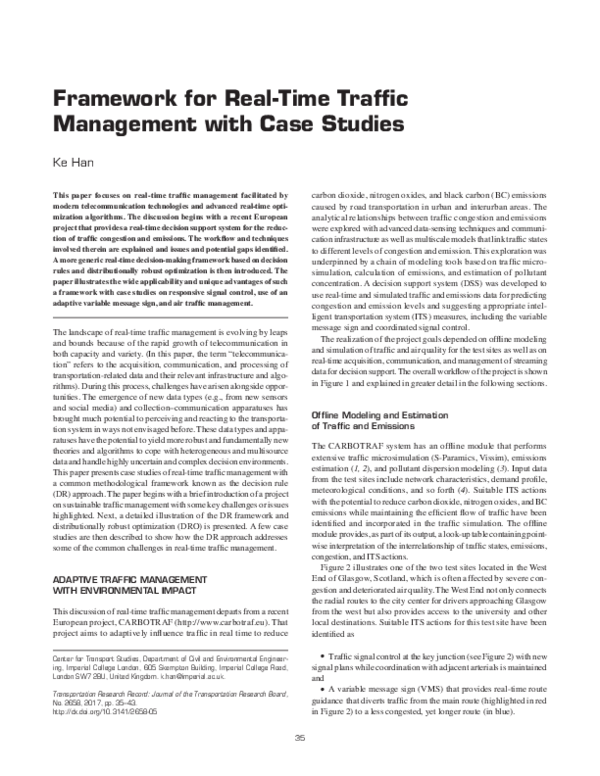 (PDF) Framework for Real-Time Traffic Management with Case Studies