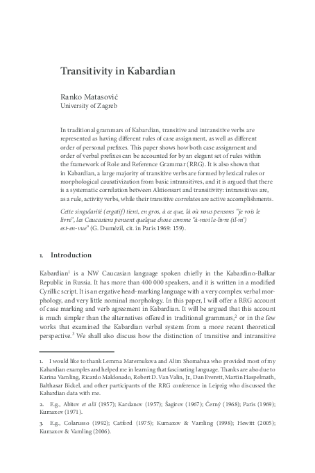 (PDF) Transitivity in Kabardian