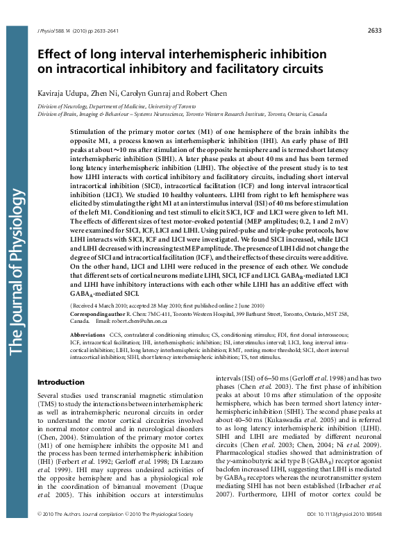 (PDF) Interhemispheric Motor Inhibition based on a Hebbian Mechanism ...