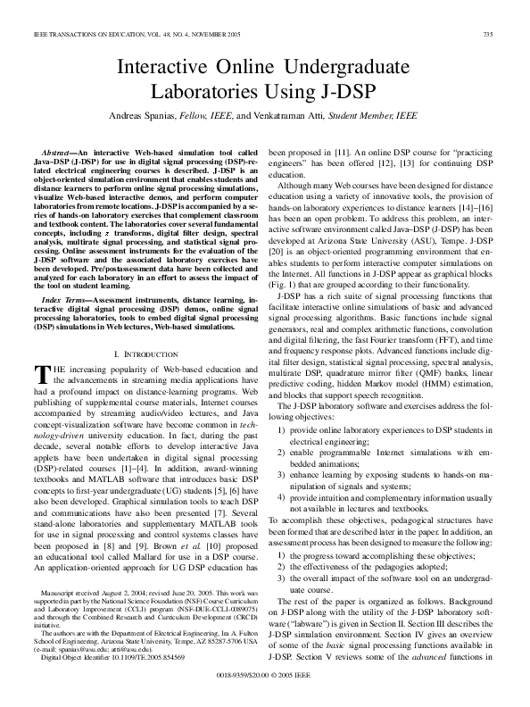 (PDF) Interactive Online Undergraduate Laboratories Using J-DSP