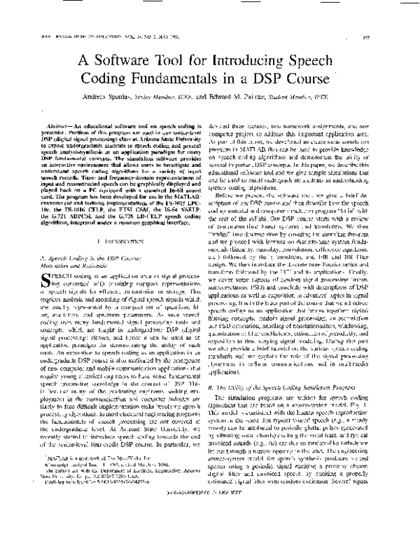 (PDF) Interactive Software for Teaching Speech Coding in DSP Courses