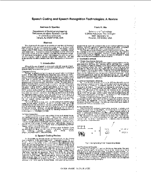 (PDF) Speech coding and speech recognition technologies: a review