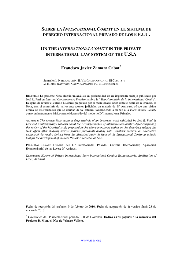 (PDF) SOBRE LA INTERNATIONAL COMITY EN EL SISTEMA DE DERECHO ...