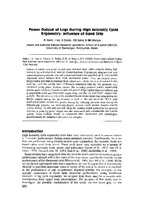 (PDF) Power output of legs during high intensity cycle ergometry ...