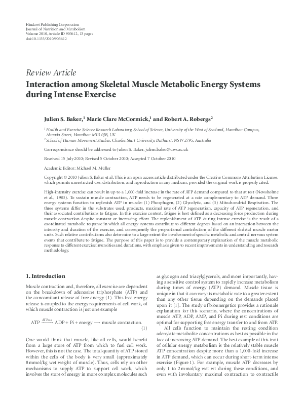 (PDF) Interaction among Skeletal Muscle Metabolic Energy Systems during ...