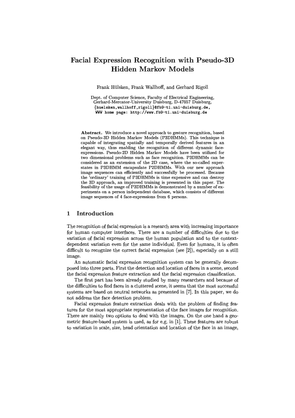 (PDF) Facial Expression Recognition with Pseudo-3D Hidden Markov Models