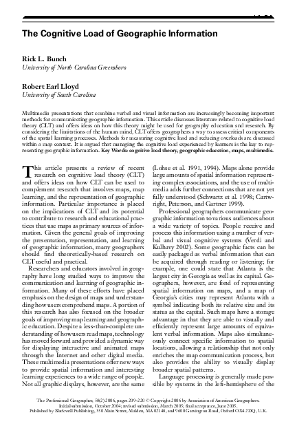 (PDF) The Cognitive Load of Geographic Information