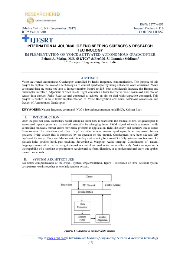 (PDF) IMPLEMENTATION OF VOICE ACTIVATED AUTONOMOUS QUADCOPTER