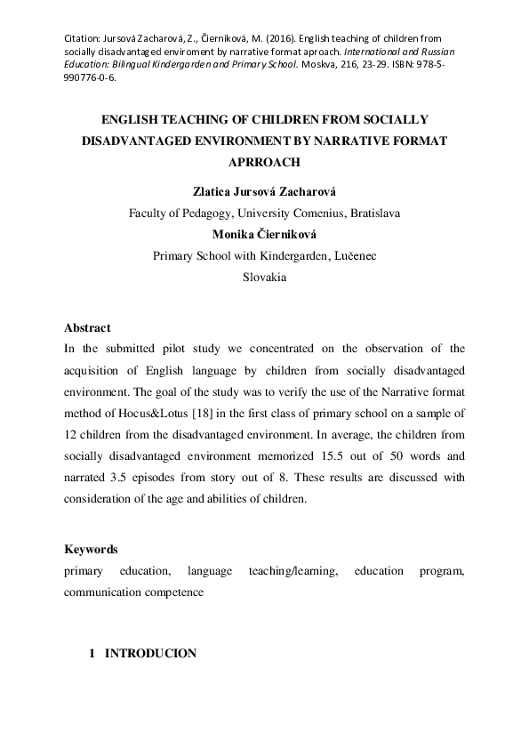 (PDF) ENGLISH TEACHING OF CHILDREN FROM SOCIALLY DISADVANTAGED ...