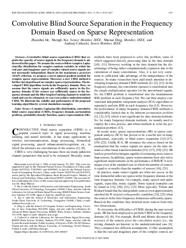 Pdf Convolutive Blind Source Separation In The Frequency Domain Based
