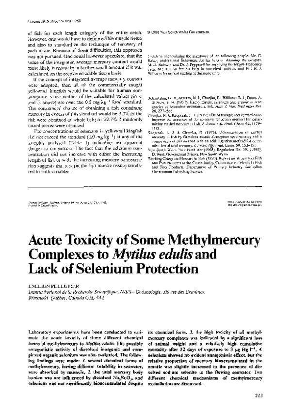 (PDF) Acute toxicity of some methylmercury complexes to Mytilus edulis ...