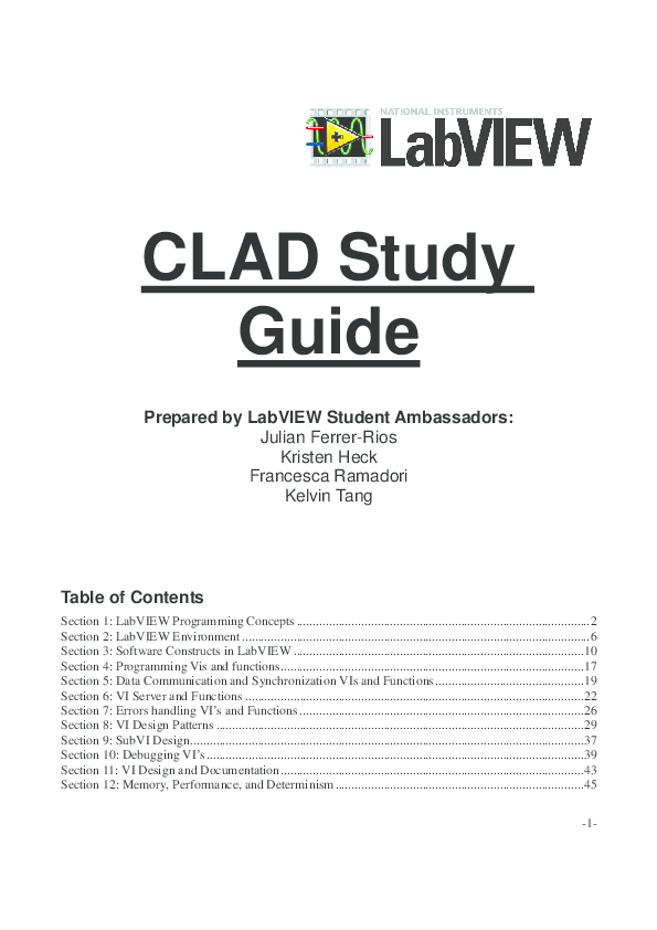(PDF) CLAD Study Guide Prepared by LabVIEW Student Ambassadors
