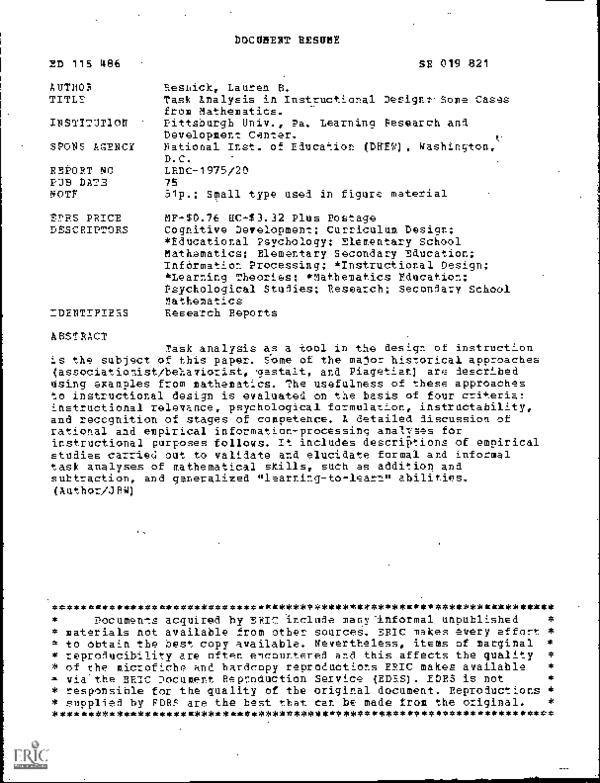 (PDF) Task Analysis in Instructional Design: Some Cases from ...