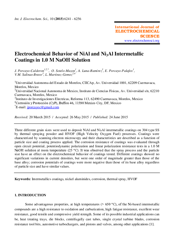 (PDF) Electrochemical Behavior of NiAl and Ni 3 Al Intermetallic ...