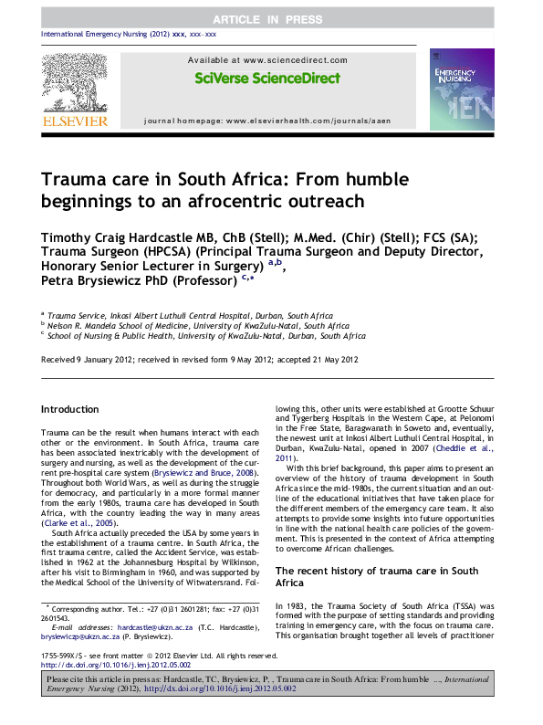 (PDF) Trauma care in South Africa: From humble beginnings to an ...