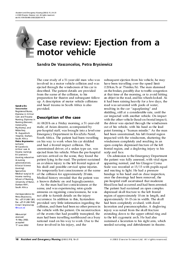 (PDF) Case review: Ejection from a motor vehicle